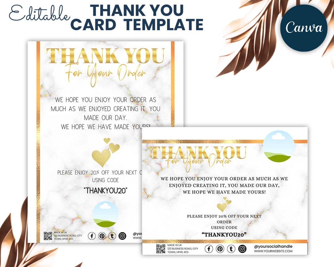 Gold Marble Candle Care Card Template Thank You Care Card Business Card ...