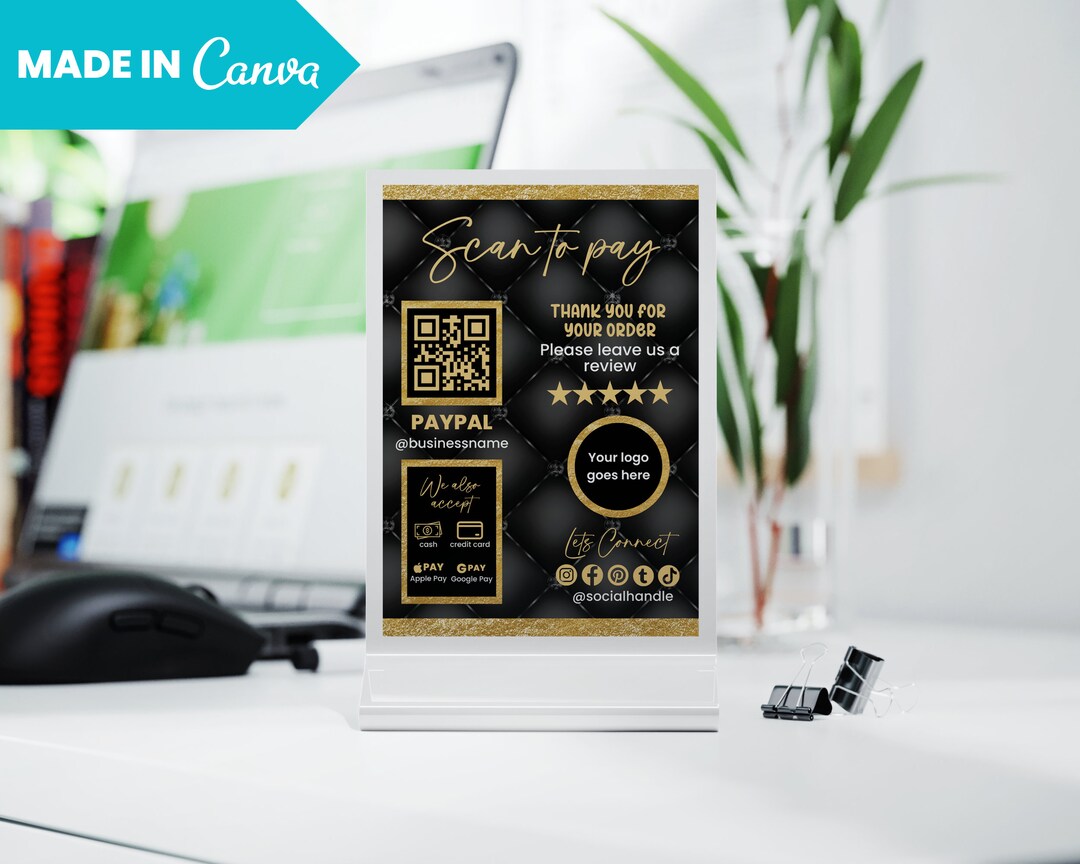 Gold Editable QR Code Scan to Pay Sign/price List, Printable Payment ...
