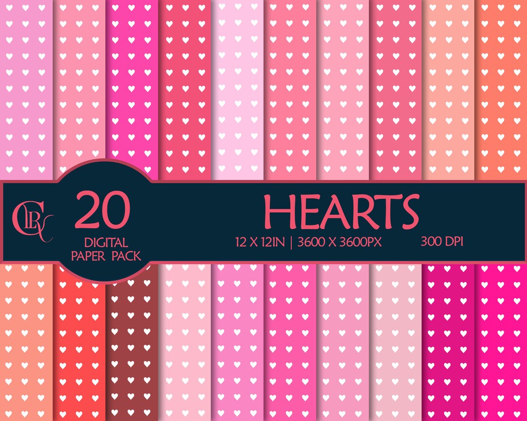 20 Pink Hearts Digital Paper Pack Scrapbook Paper Digital Download ...
