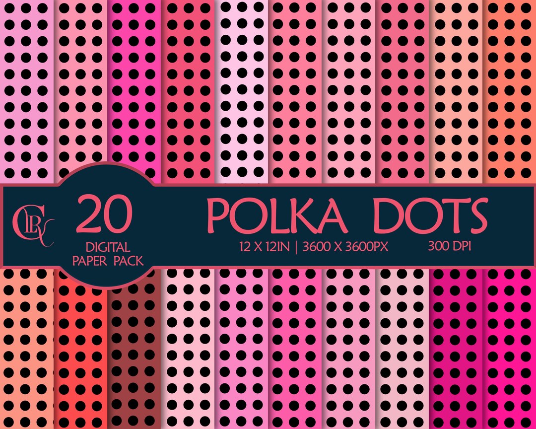 20 Pink Polka Dots Digital Paper Pack Scrapbook Paper Digital Download ...