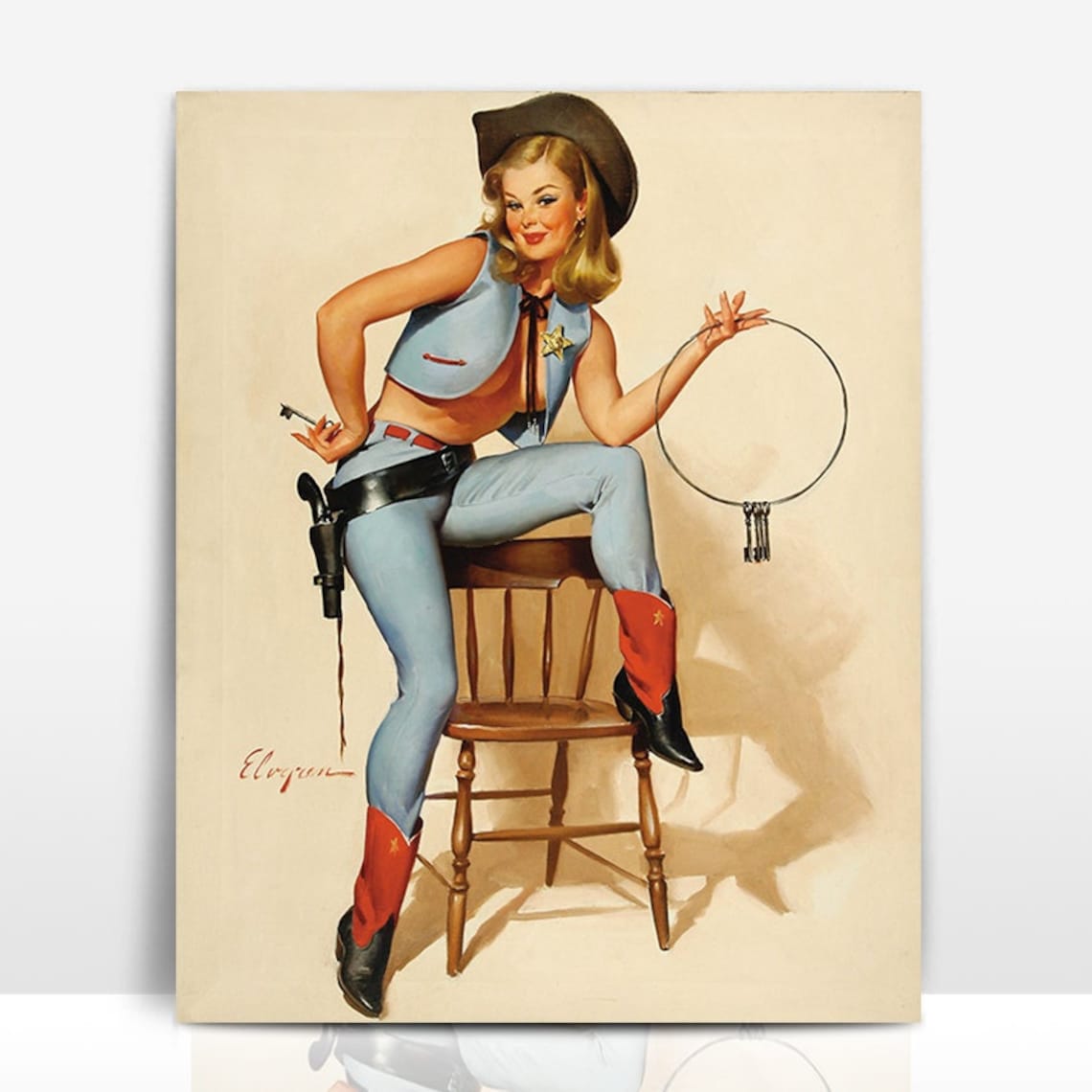Gil Elvgren A Key Situation 1967 Cowgirl Pin up Girl Reprint - Etsy