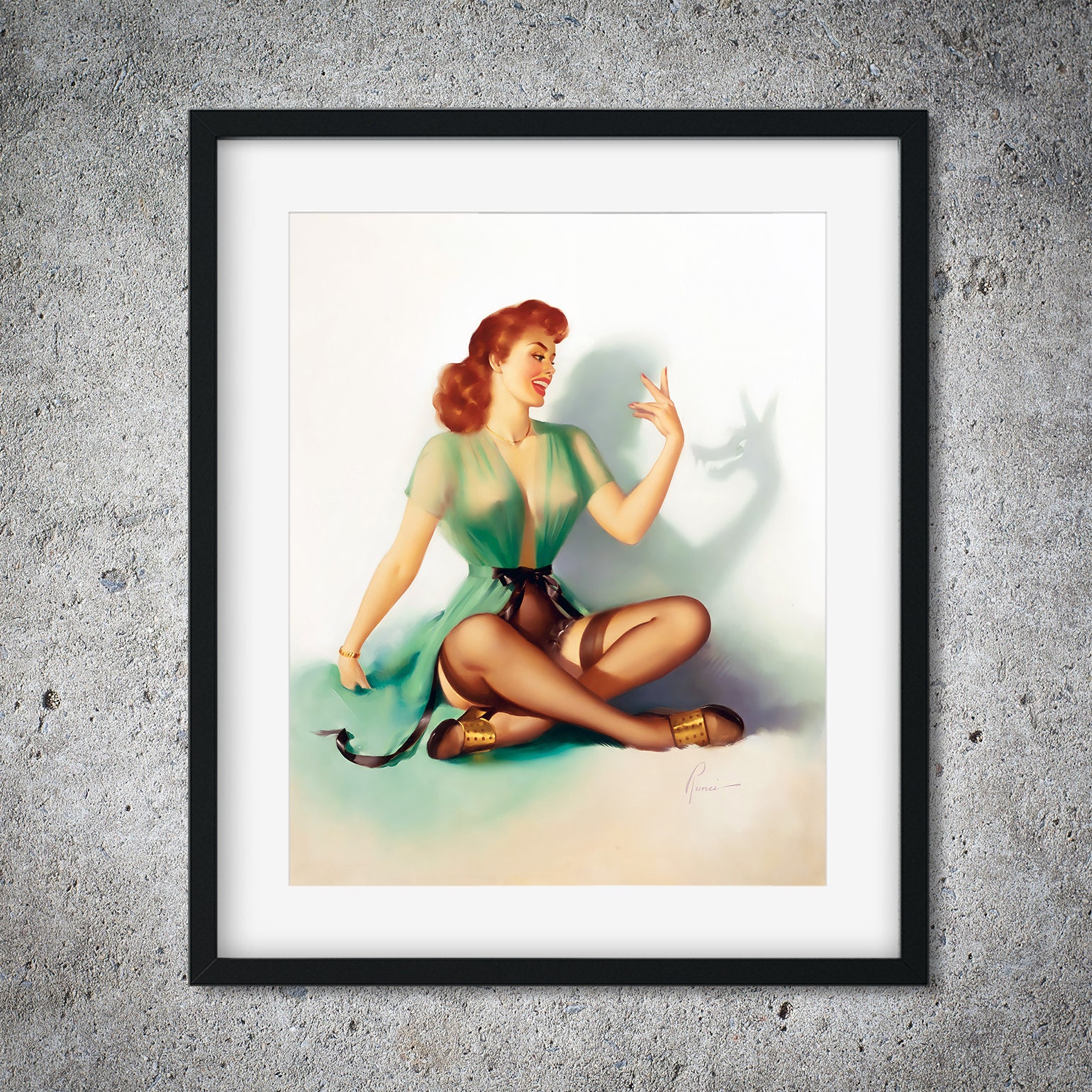 Vintage 1940s Sexy Auburn Haired Pin Up Girl In Green Lingerie Etsy