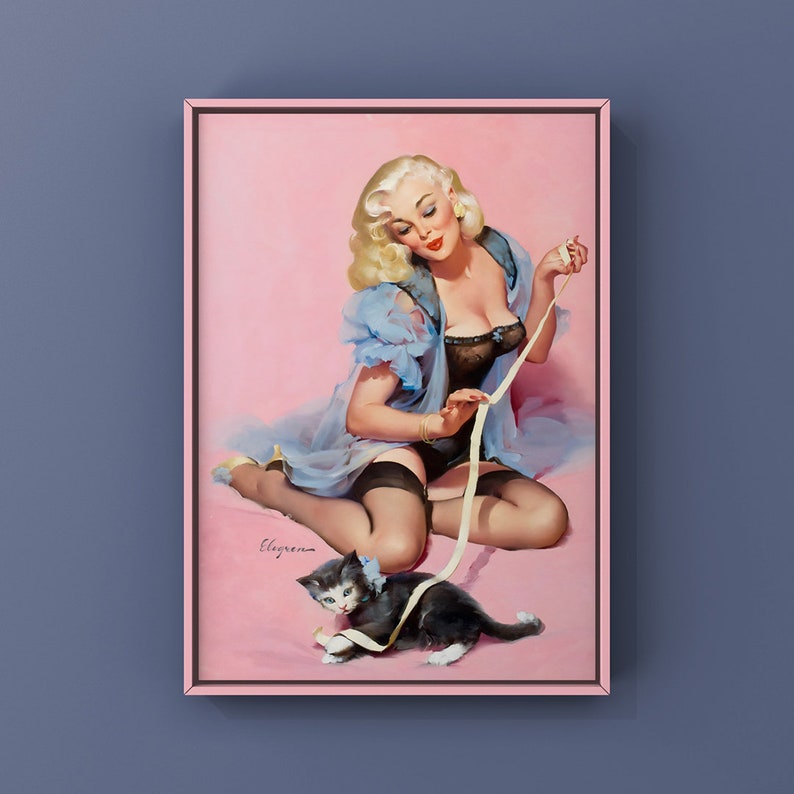 Gil Elvgren Pink Kitten Sexy Blonde Pin up Girl Reprint Risque - Etsy