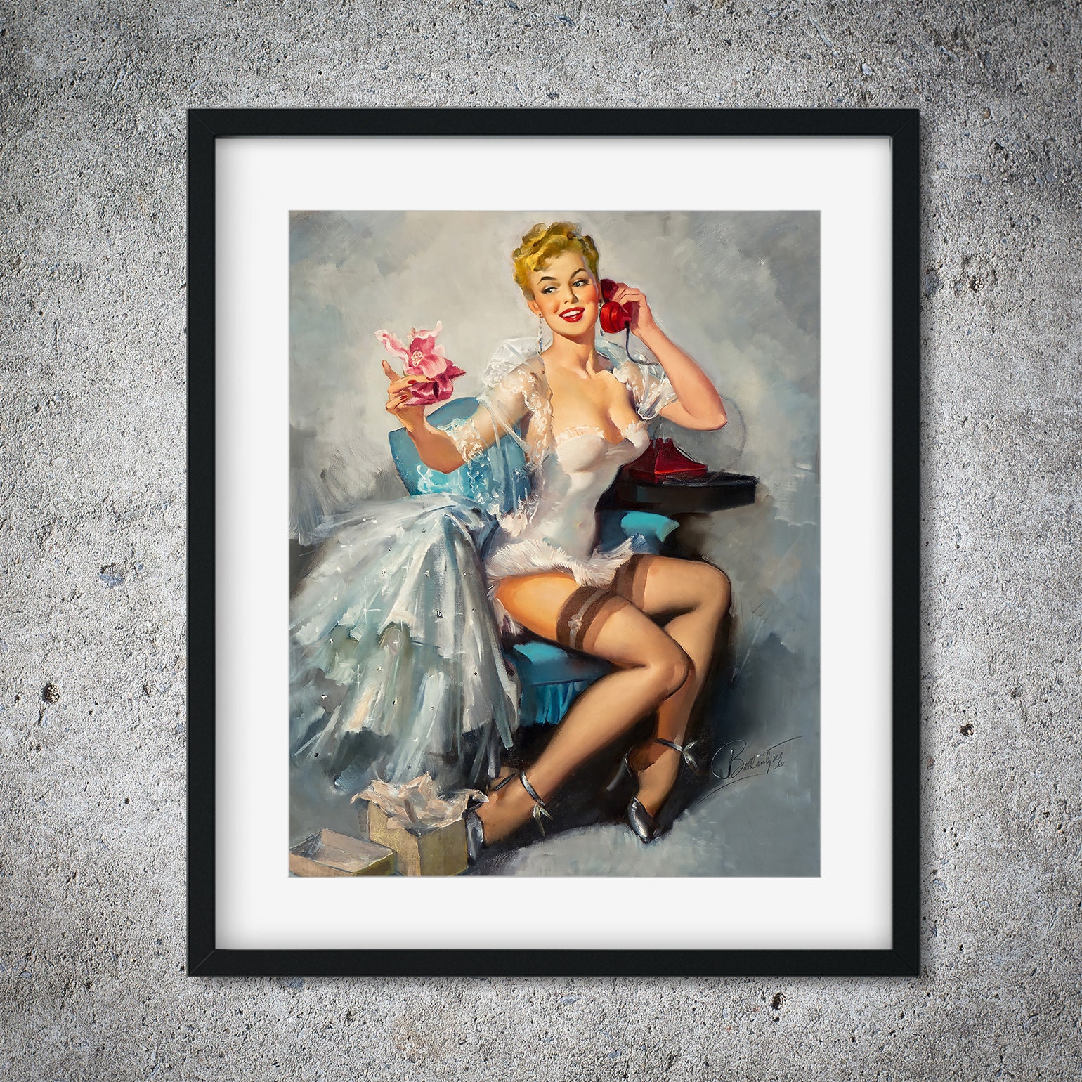 Vintage Gorgeous Blonde Pin-up Print Joyce Ballantyne Thanks for the Orchid Pinup Boudoir Art ...