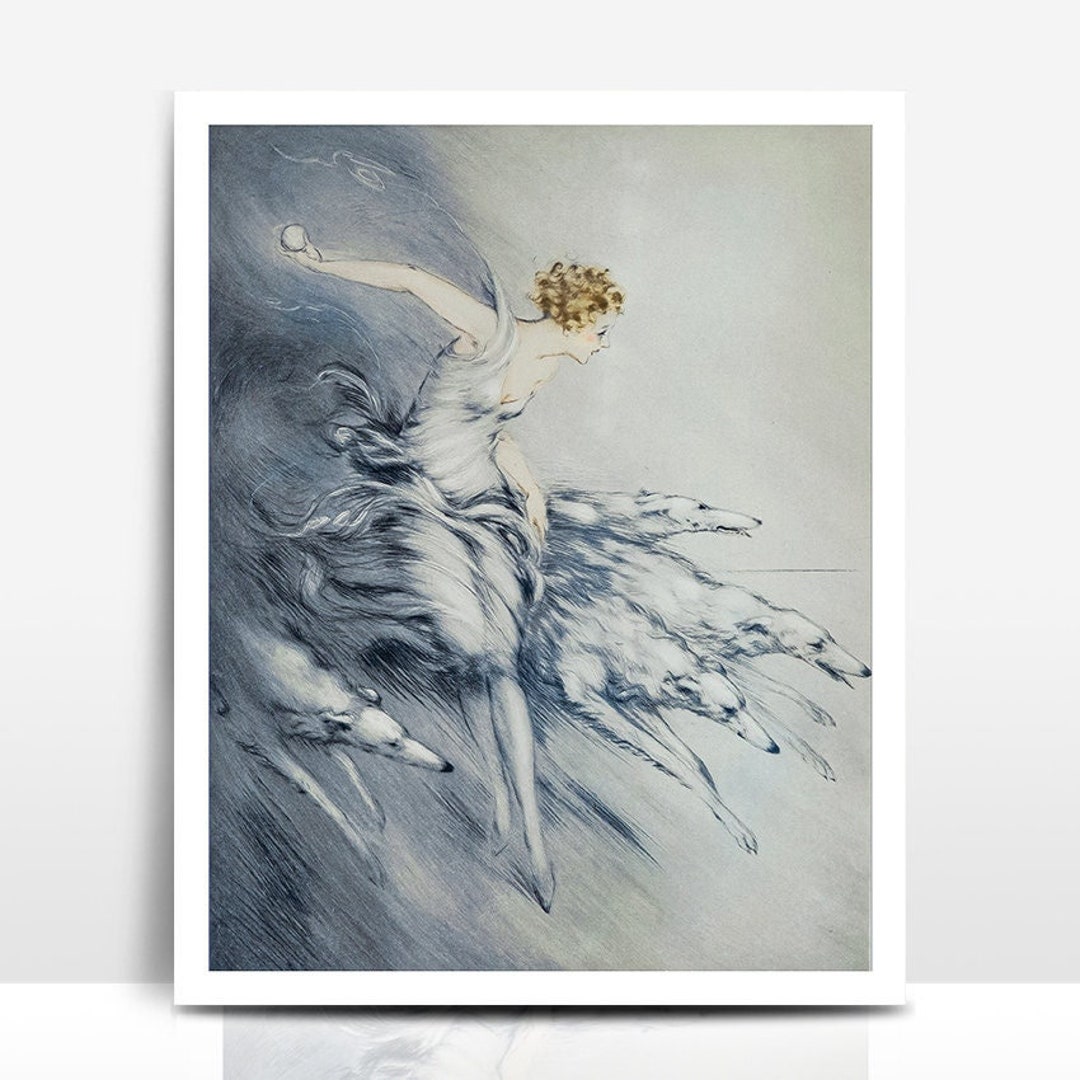 French Painter Icart, Louis L'elan, Zest Lady With Borzoi Dogs Fine Art ...