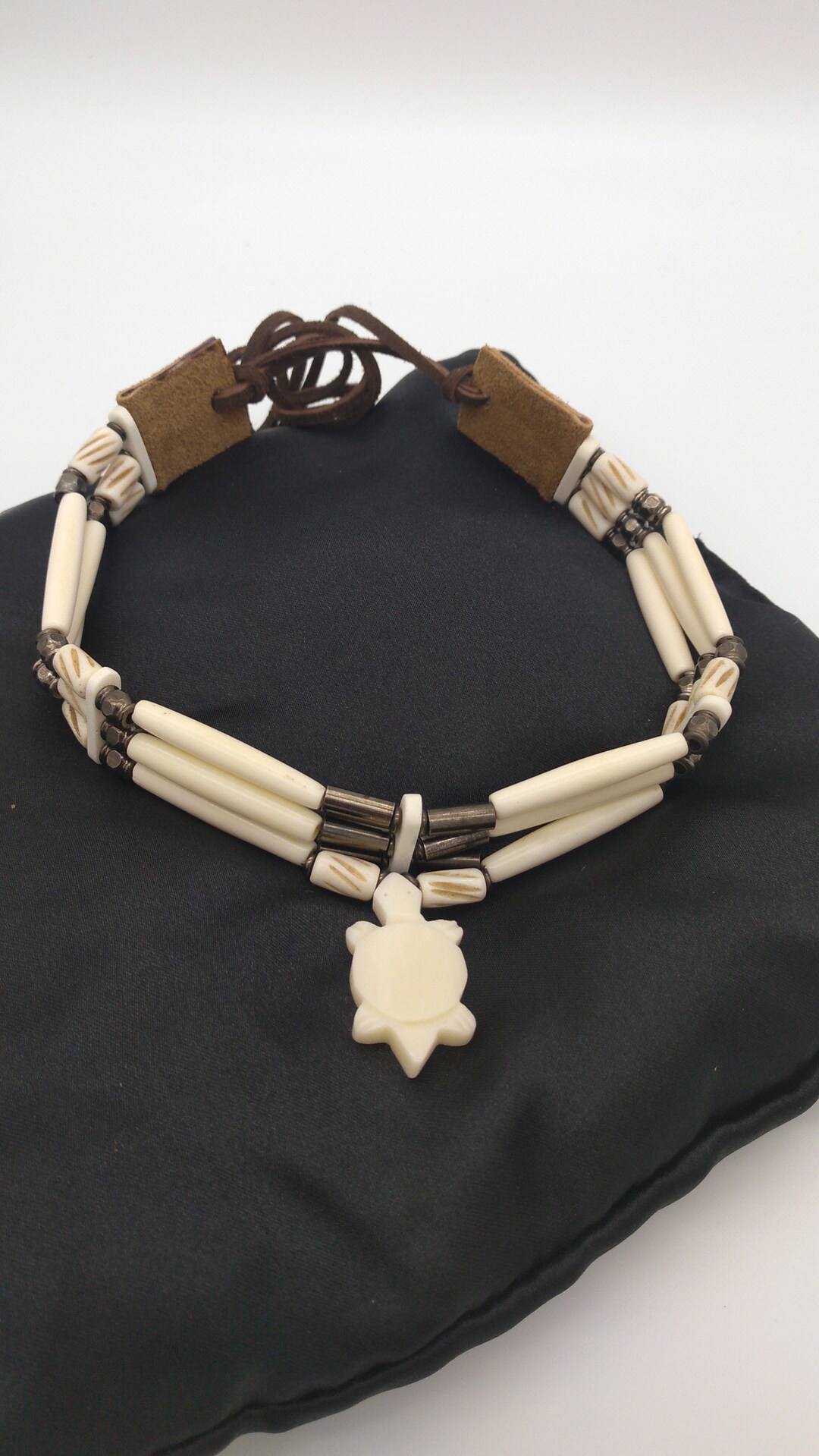 14-24" One of a Kind Turtle Cow Bone Choker, Hand Crafted Bone Beads ...