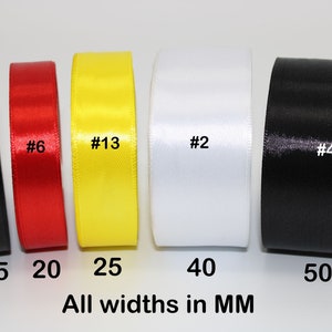 25mm (1") Satin Ribbon, Single Face 1, 5, 0r 10 Yards, 36 Colors for ...