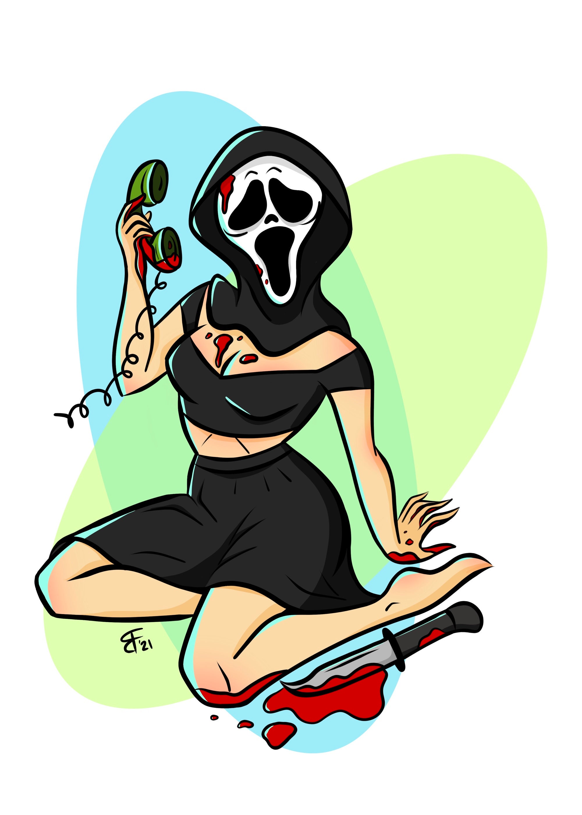 Retro Pinup Scream 5x7 Art Print Ghostface Pinup Girl Etsy