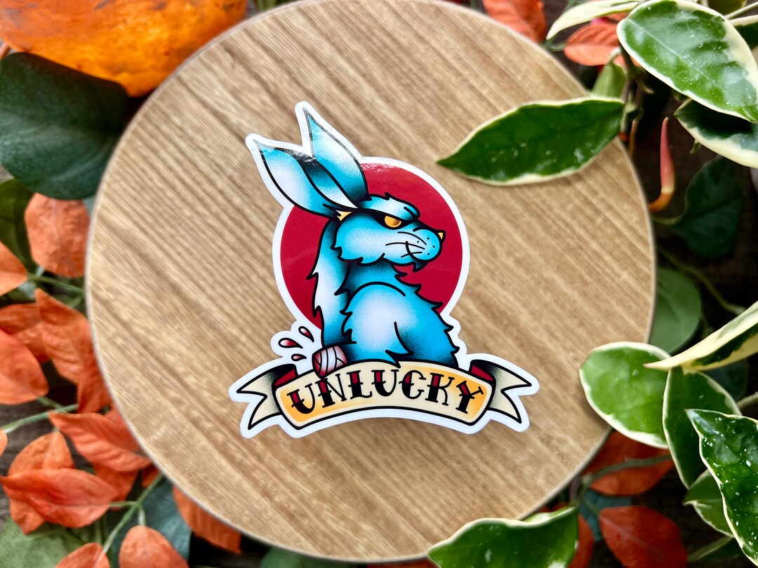 Unlucky Rabbit Water Resistant Sticker, Flash Tattoo Style - Etsy
