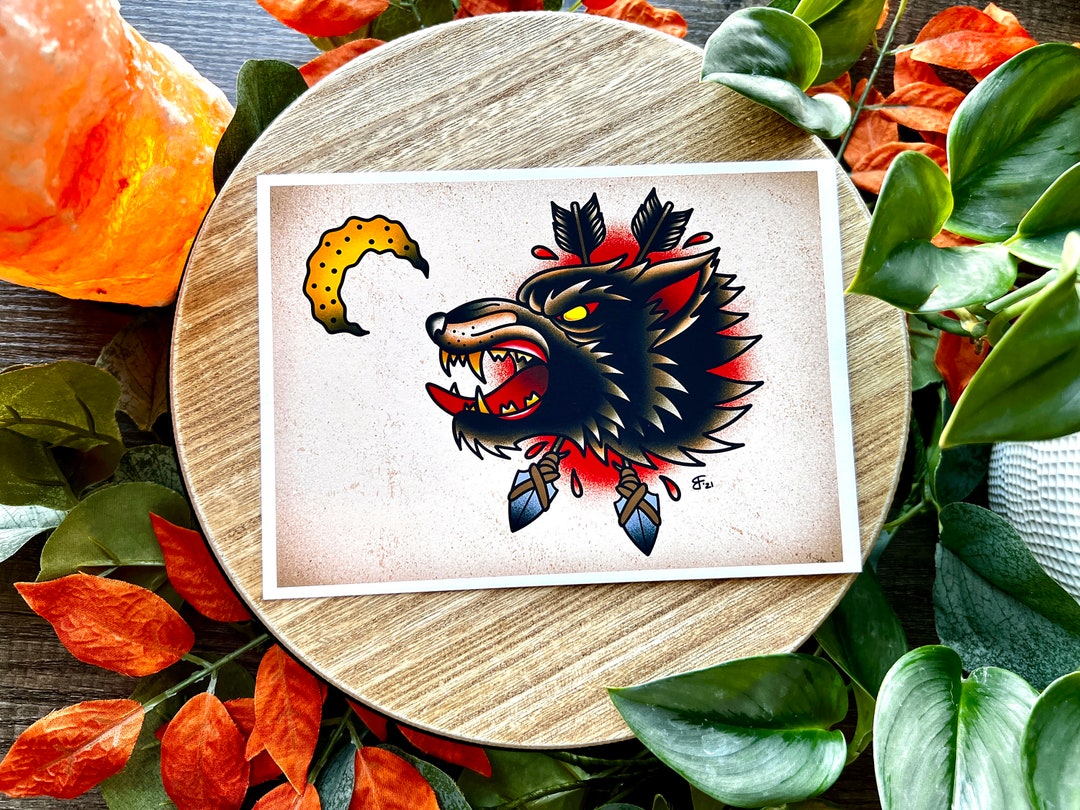 Neo Traditional Wolf Head Tattoo