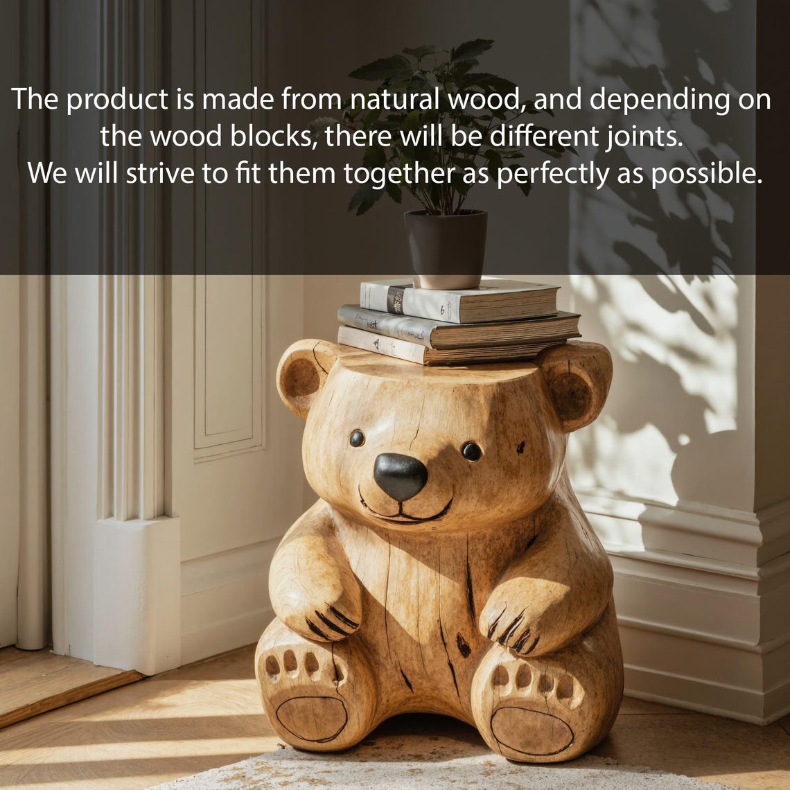 Handcrafted Wooden Bear End Table Live Edge Round Table Solid Wood End ...