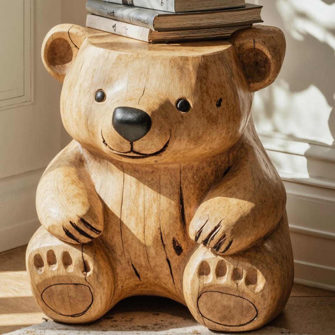 Handcrafted Wooden Bear End Table Live Edge Round Table Solid Wood End ...