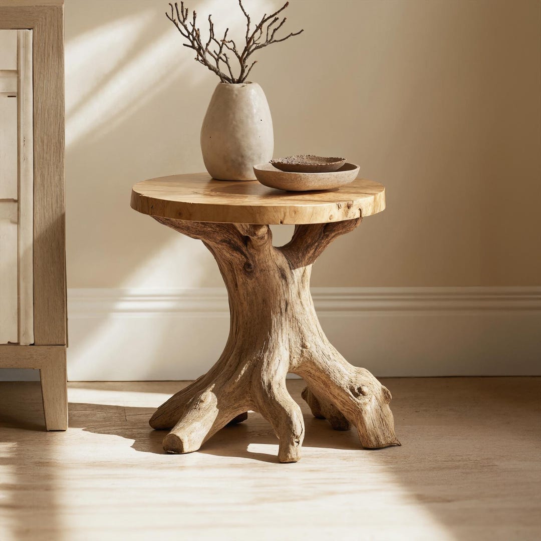 Farmhouse Round End Table Live Edge End Table Solid Wood End Table ...