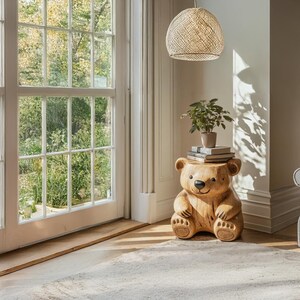 Handcrafted Wooden Bear End Table Live Edge Round Table Solid Wood End ...
