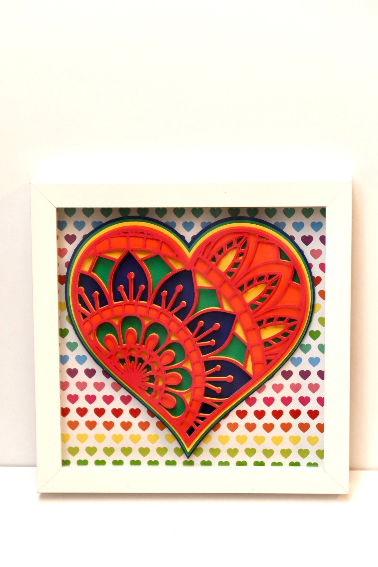 3D Layered Mandala Rainbow Heart 8x8 Frame - Etsy