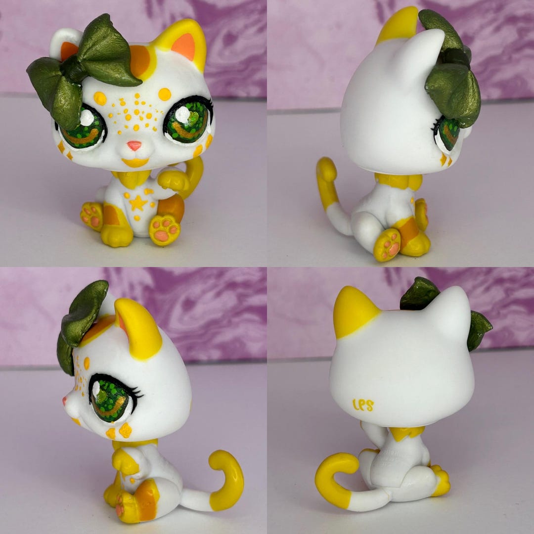 Lps Littlest Pet Shop OOAK Custom G7 Lucky Cat #39 Eye Repaint With Bow ...