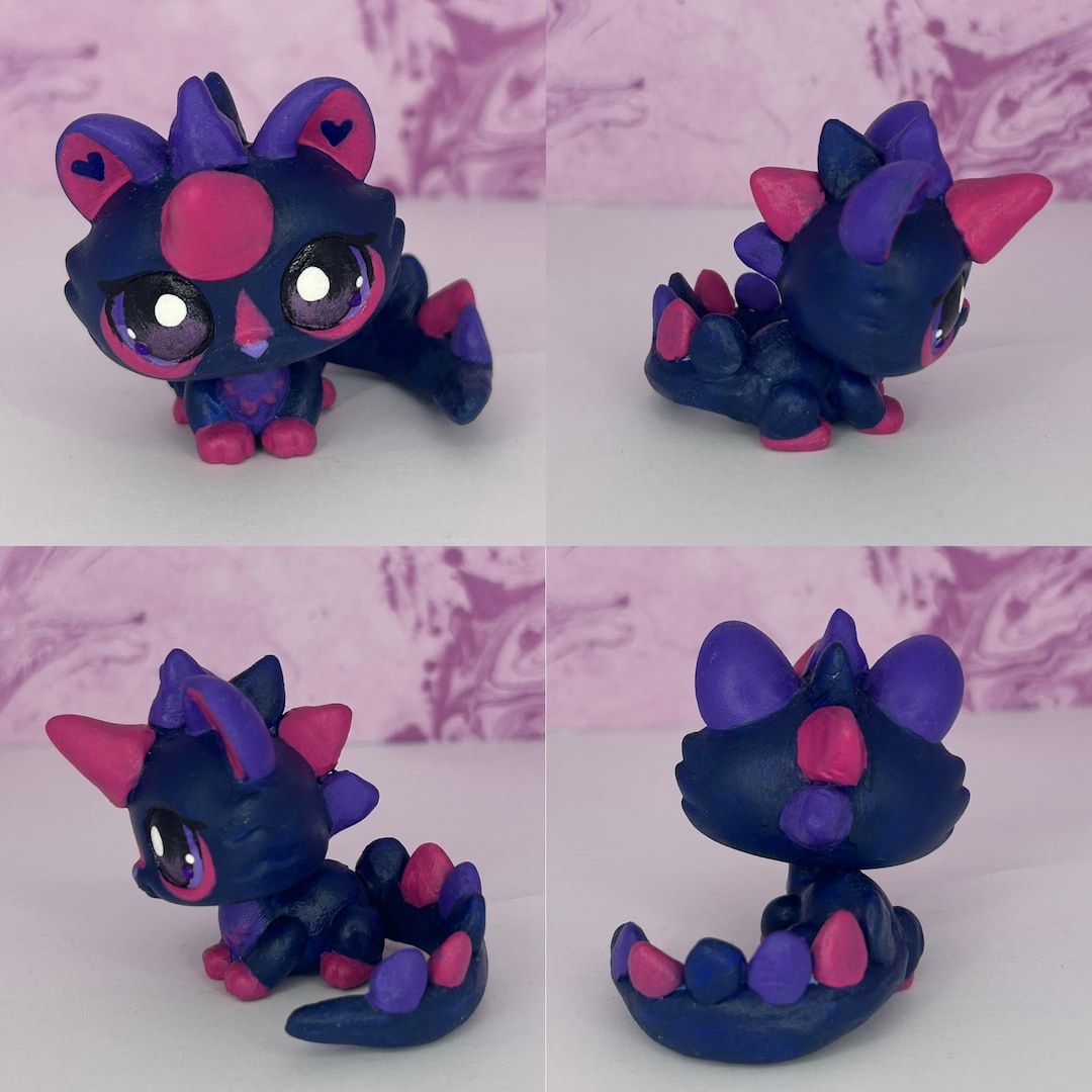 LPS Littlest Pet Shop Custom OOAK Blue Purple Pink Crouching Cat ...