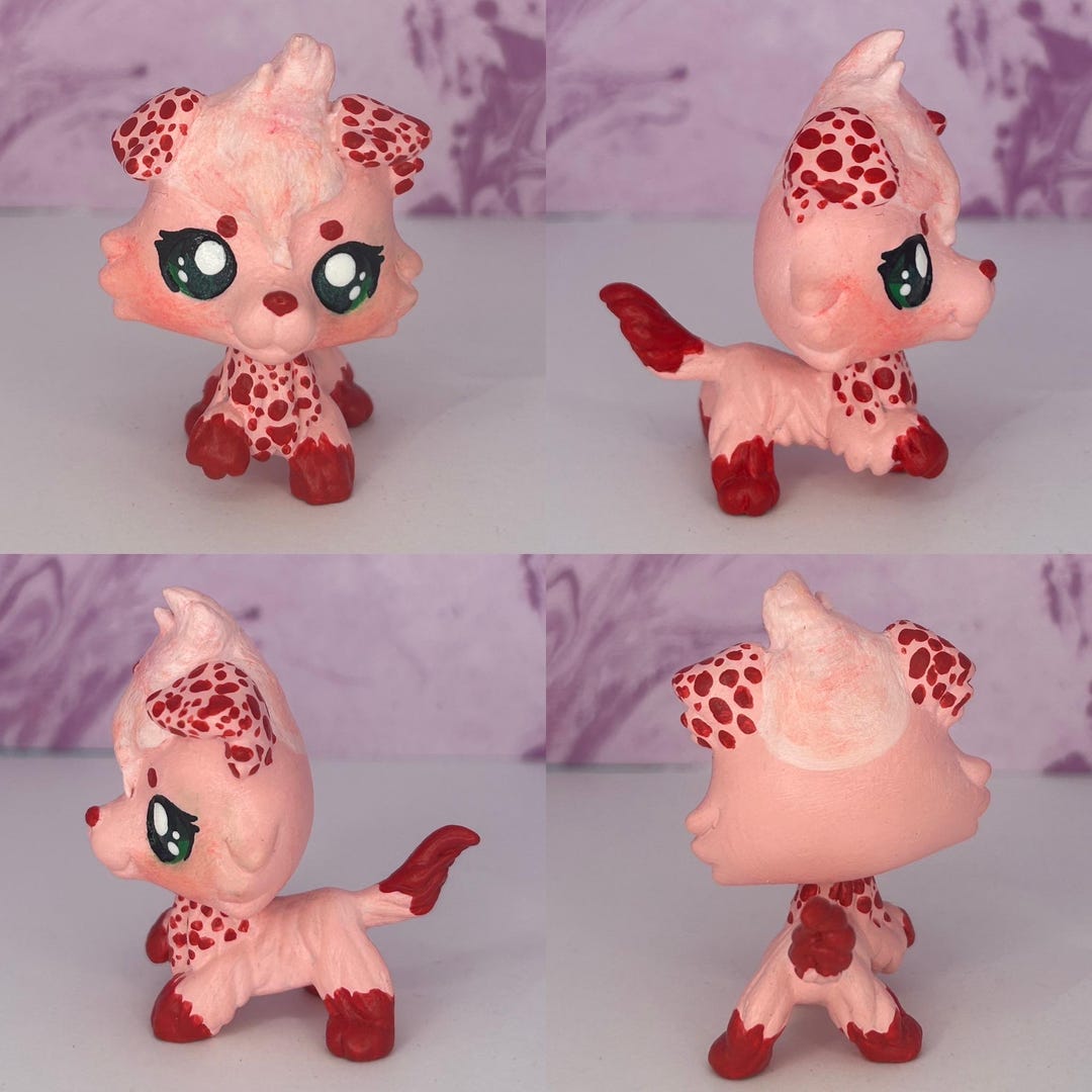 Lps Littlest Pet Shop Custom OOAK Paw up Pink Red Strawberry Milkshake ...