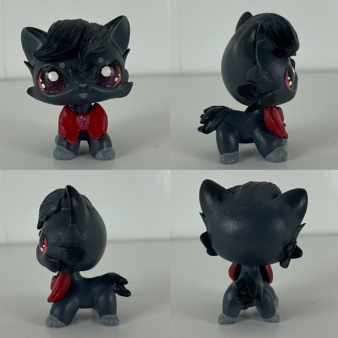 Lps Littlest Pet Shop OOAK Custom Gray Black Shorthair Cat With Red Bow ...