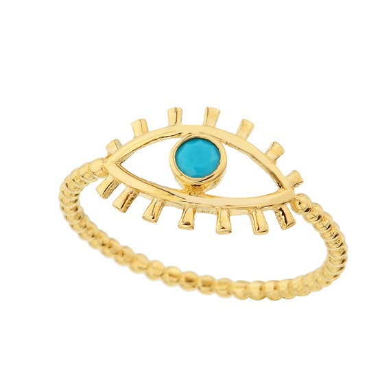 14K Real Solid Gold Turquoise Evil Eye Ring December | Etsy 14K Real Solid Gold Turquoise Evil Eye Ring December | Etsy