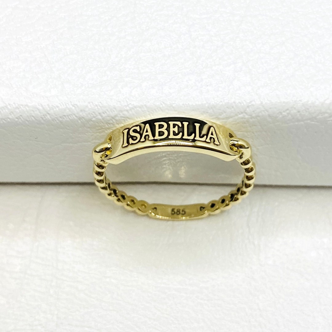 14K Real Solid Gold Custom Name Ring for Women, Dainty Ring Gold ...