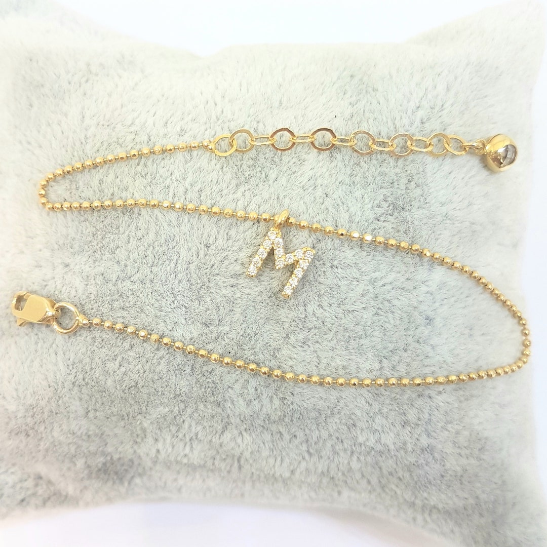 14K Solid Gold Initial Bracelet , Birthday Gift for Her , Initial ...