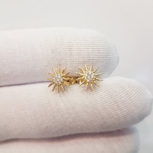 14K Real Solid Gold Sun Stud Earrings for Women , Sun Earrings Studs ...