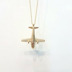 14K Real Solid Gold Airplane Plane Jet Fighter Aircraft Pendant ...