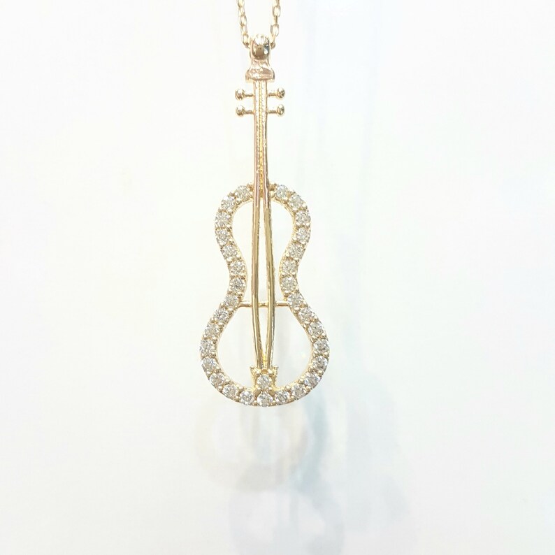 14K Real Solid Gold Violin Bass Guitar Necklace for Women - Etsy
