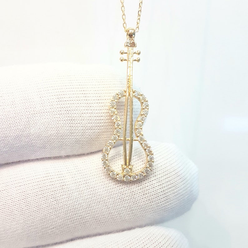 14K Real Solid Gold Violin Bass Guitar Necklace for Women - Etsy