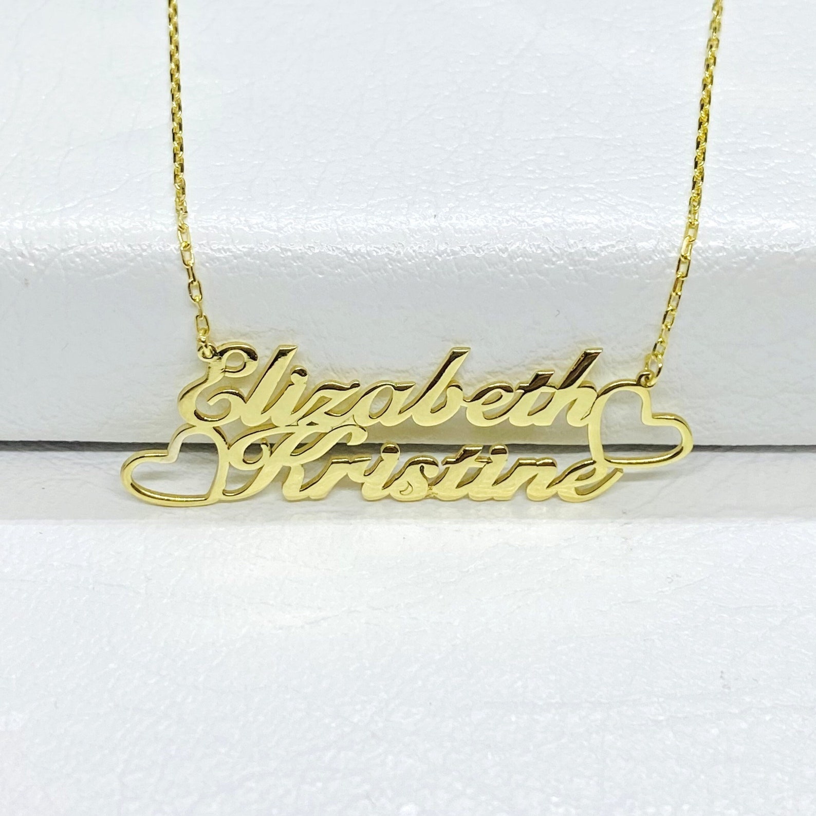 14K Real Solid Gold Personalized Two Names Necklace for Women , Gold ...