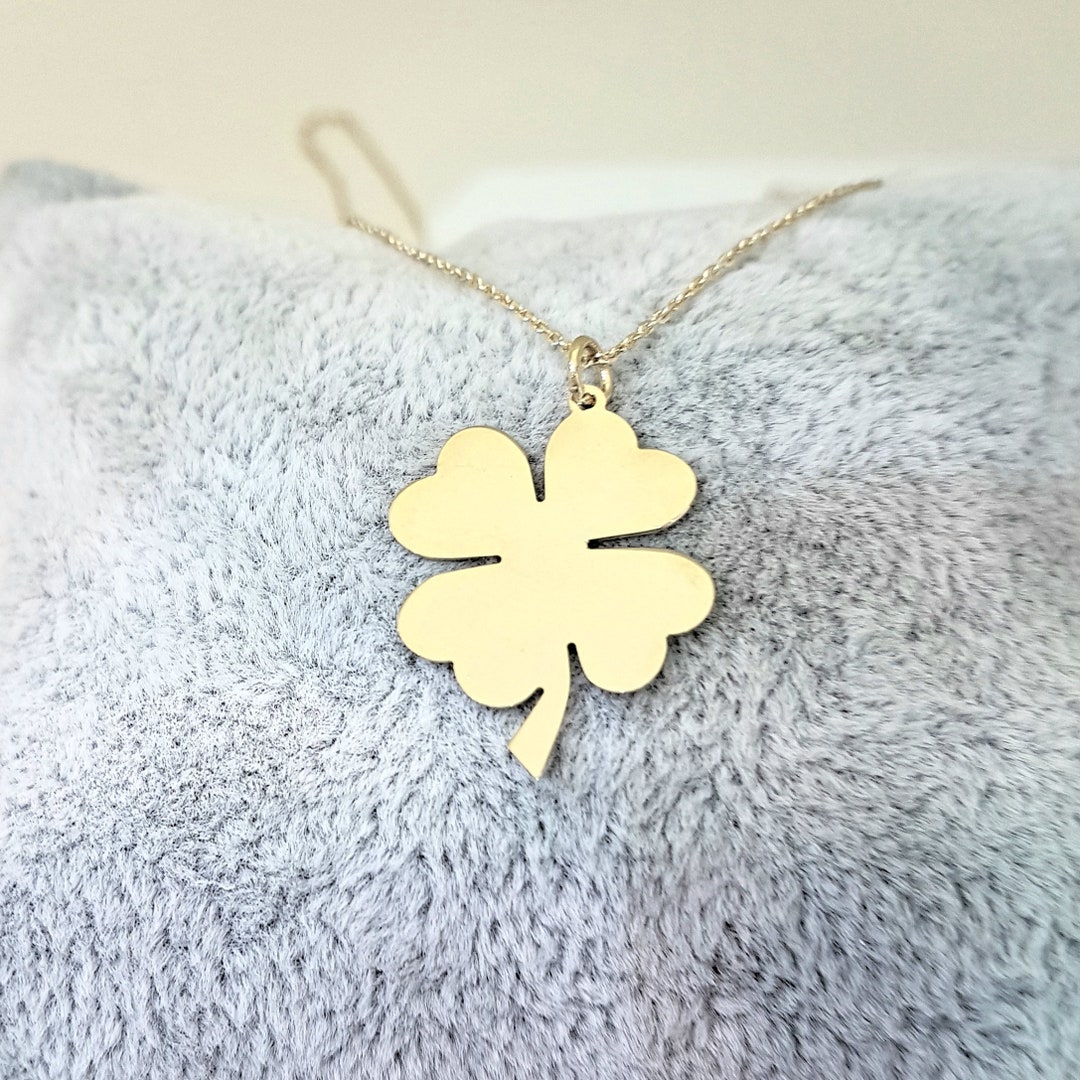 14K Real Solid Gold Four Leaf Clover Pendant Necklace for Women , Gift ...