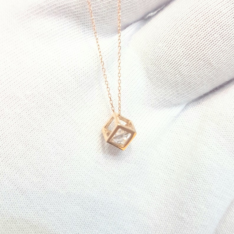 14K Real Solid Gold Cube Style Inside Zirconia Stone Tiny - Etsy