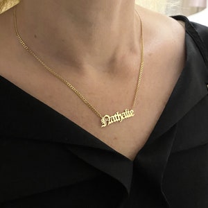 14K Real Solid Gold Old English Name Necklace , Custom Name Necklace ...