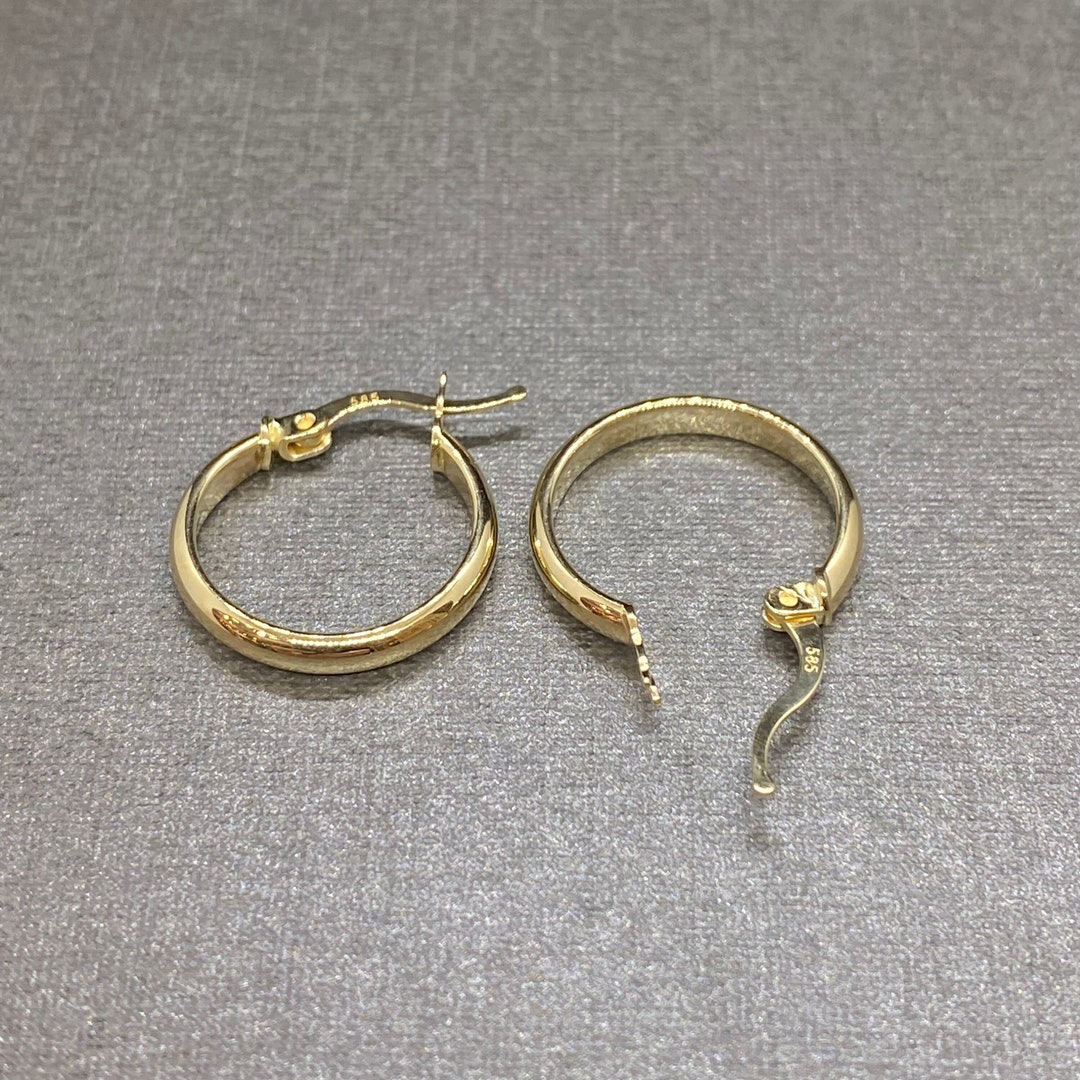 14K Real Solid Gold Simple Hoop Earrings , Handmade Jewelry Gift for ...
