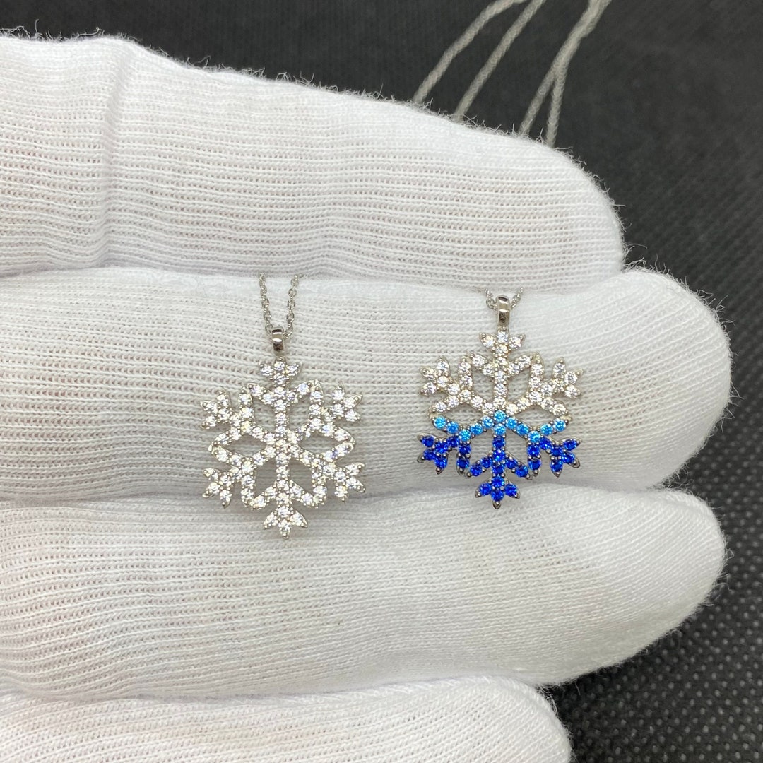 925K Sterling Silver Snowflake Pendant Necklace for Women , CZ Pave ...