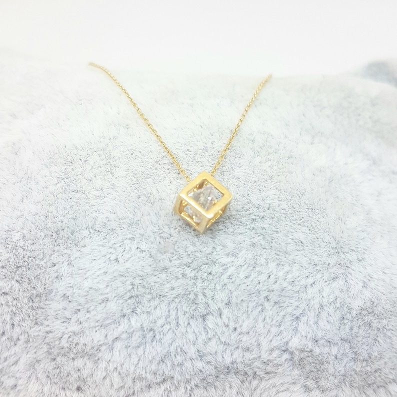 14K Real Solid Gold Cube Style Inside Zirconia Stone Tiny - Etsy