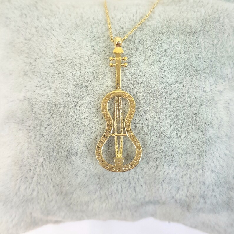 14K Real Solid Gold Violin Bass Guitar Necklace for Women - Etsy