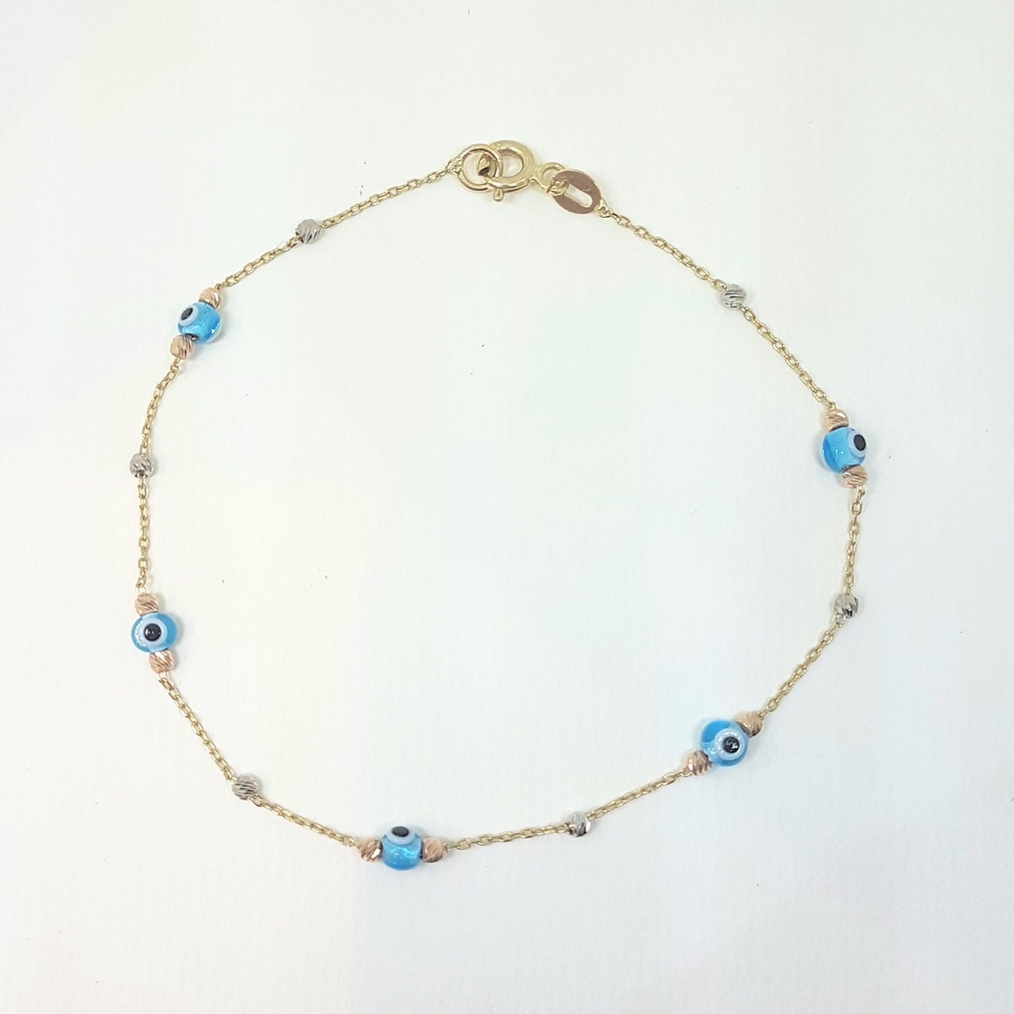 14K Real Solid Gold Evil Eye Bracelet Evil Eye Bracelet for | Etsy
