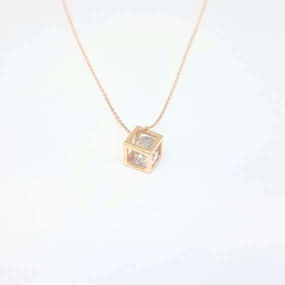 14K Real Solid Gold Cube Style Inside Zirconia Stone Tiny - Etsy