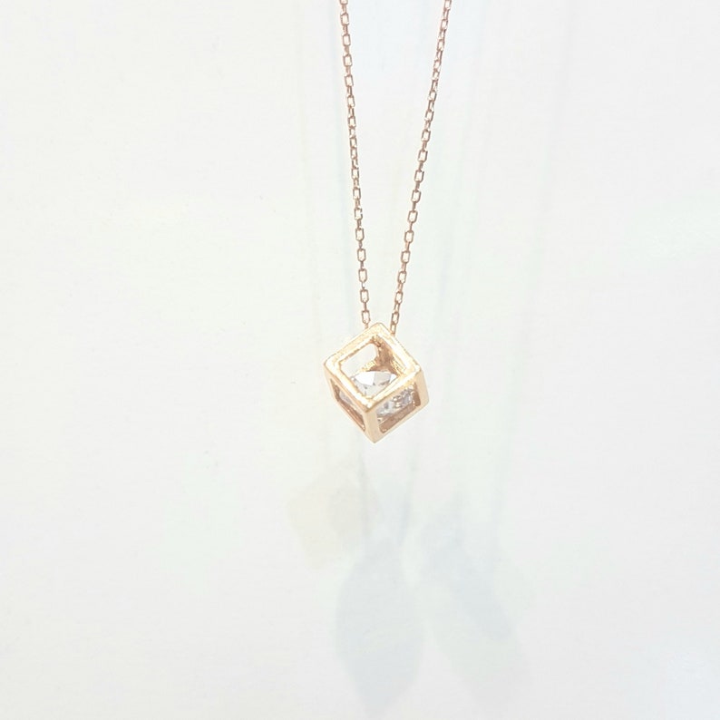 14K Real Solid Gold Cube Style Inside Zirconia Stone Tiny - Etsy