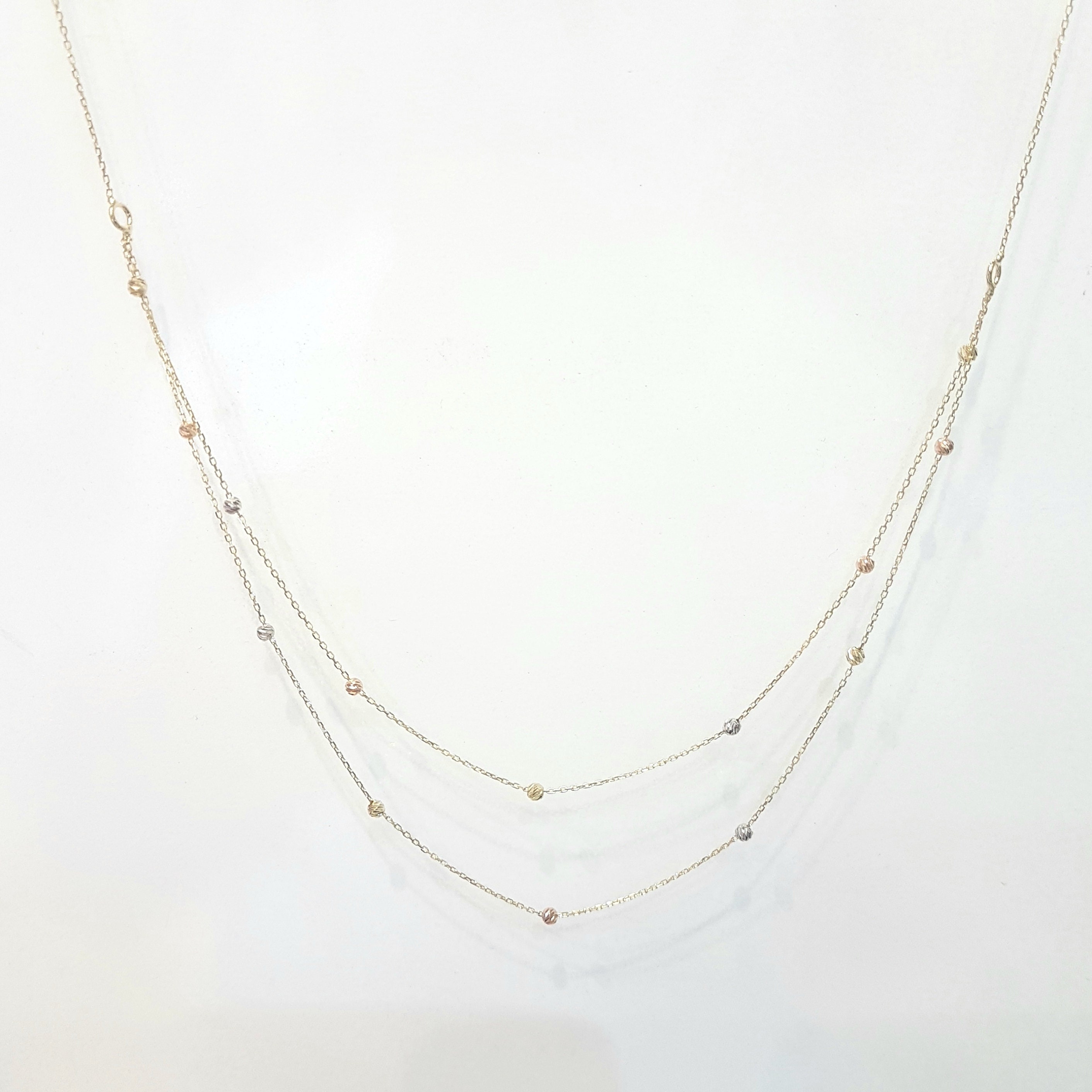 14K Real Solid Gold Two Rows Chain Beaded Italian Balls Necklace for ...