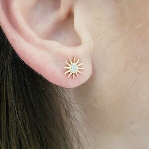 14K Real Solid Gold Sun Stud Earrings for Women , Sun Earrings Studs ...