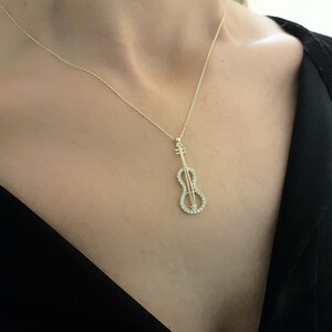 14K Real Solid Gold Violin Bass Guitar Necklace for Women , Charm ...