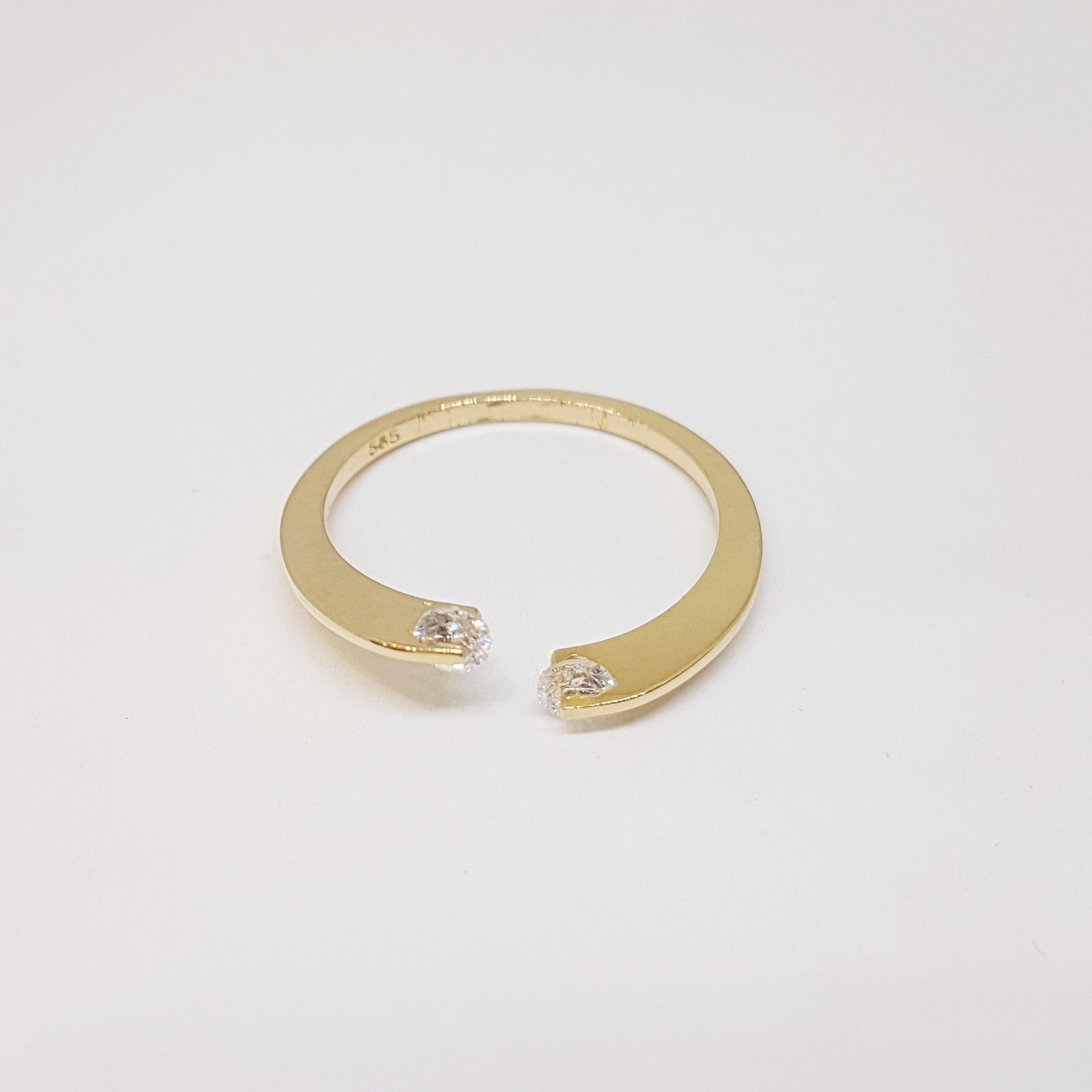 14K Real Solid Gold Open Ring for Women, CZ Open Ring , Minimalist Ring ...