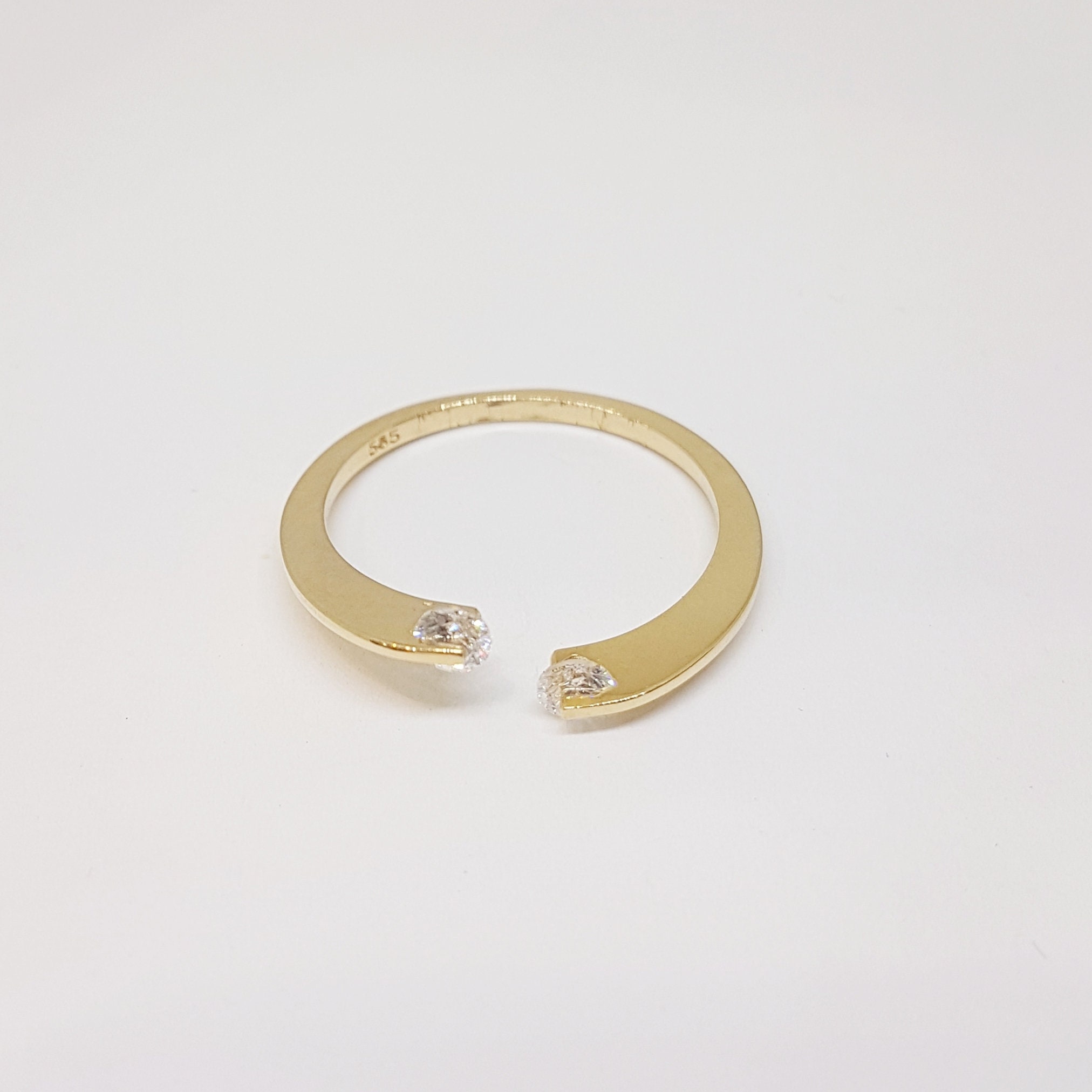 14K Real Solid Gold Open Ring for Women, CZ Open Ring , Minimalist Ring ...