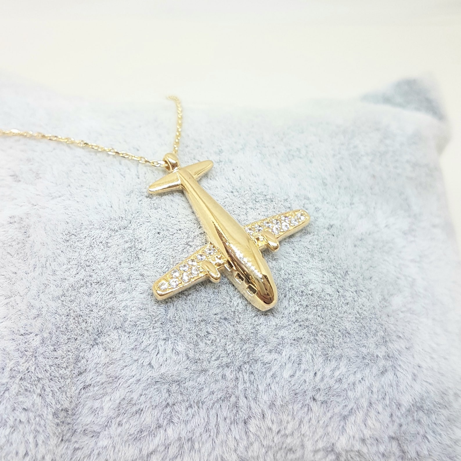 14K Real Solid Gold Airplane Plane Jet Fighter Aircraft Pendant ...