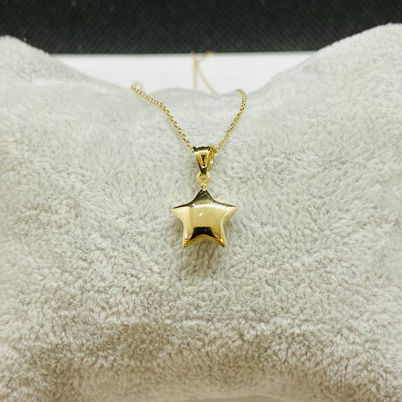 14K Real Solid Gold Puff Star Necklace for Women , Best Birthday Gift ...