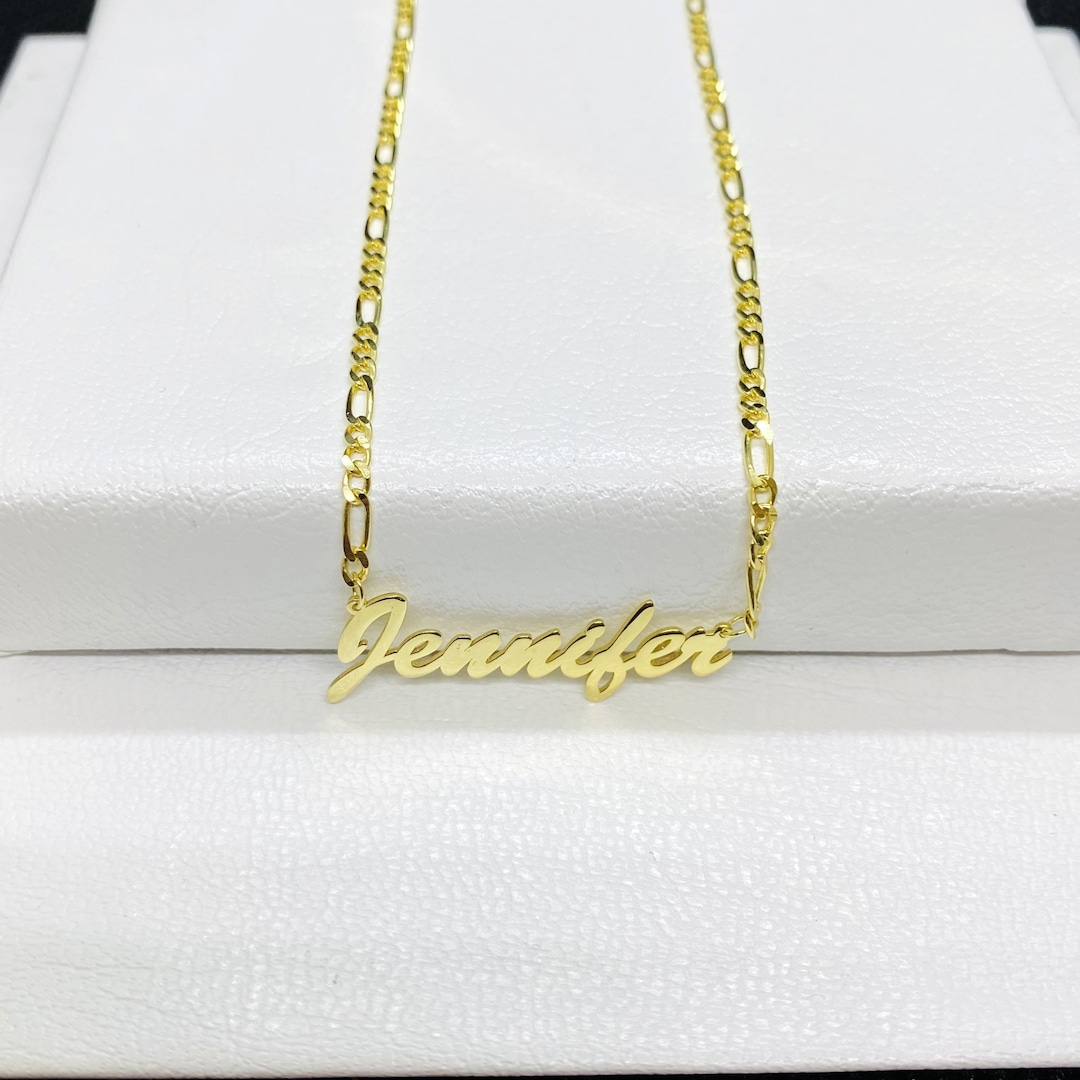 14K Gold Figaro Chain Name Necklace , Custom Name Necklace ...