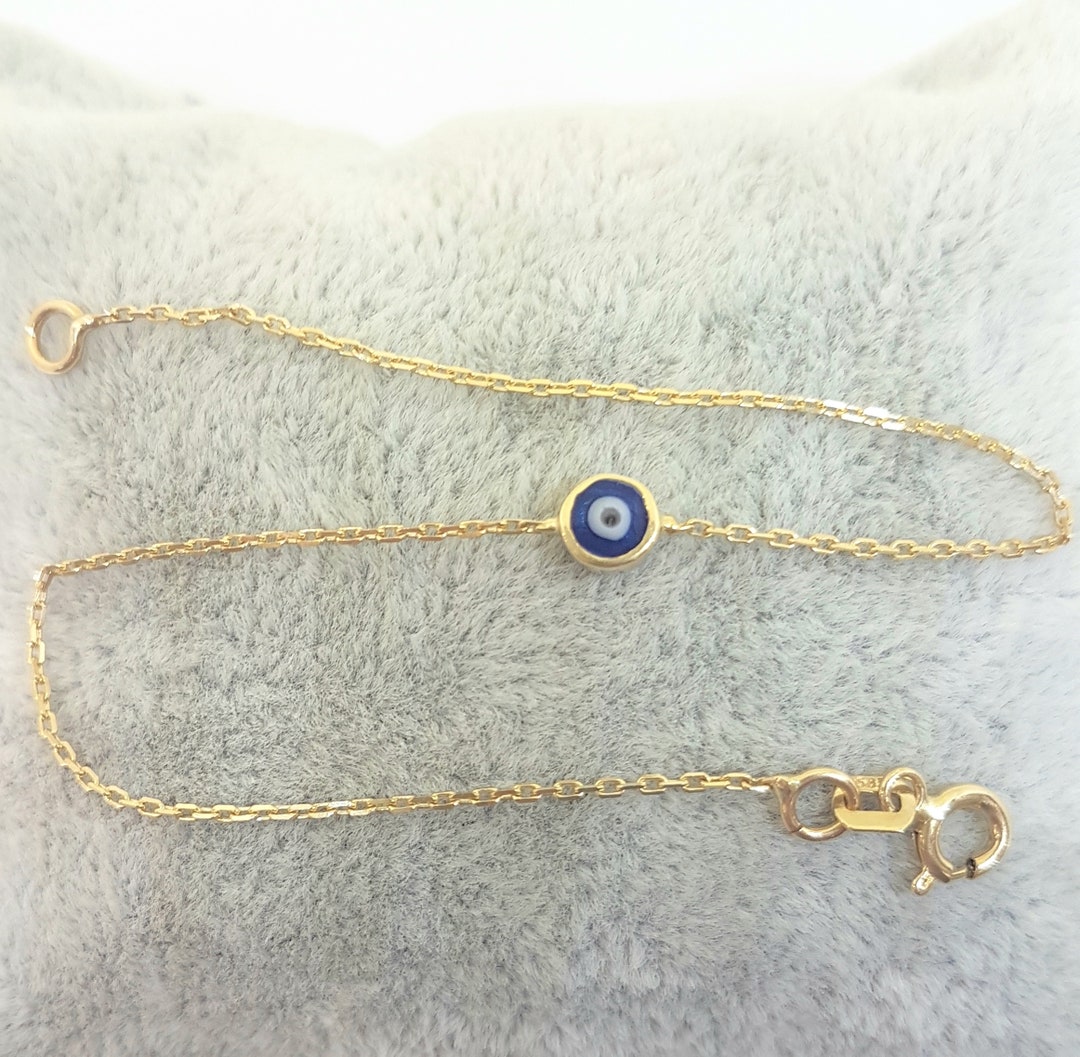 14K Real Solid Gold Dainty Evil Eye Bracelet for Women, Evil Eye Turquoise Bracelet , Evil Eye ...